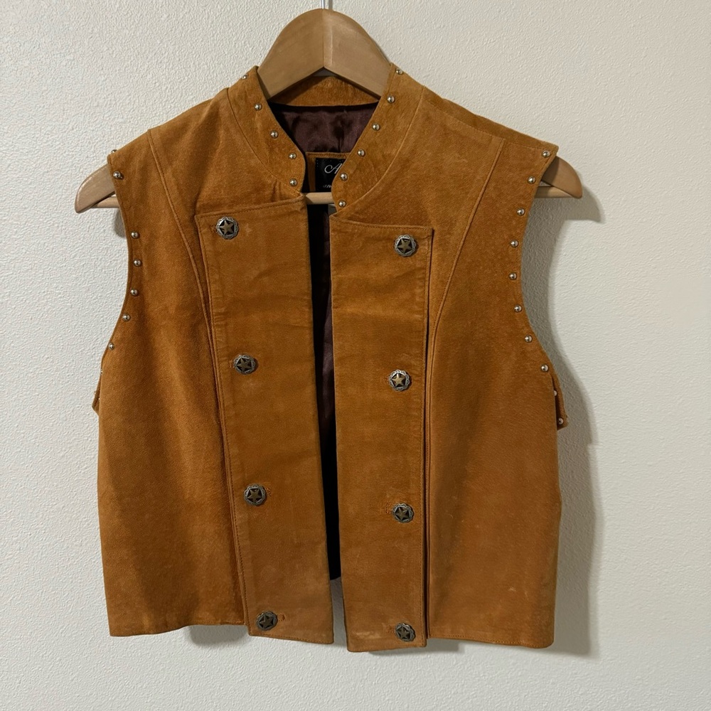 Vintage Western Sheriff Studded Leather Vest Brown Ar… - Gem
